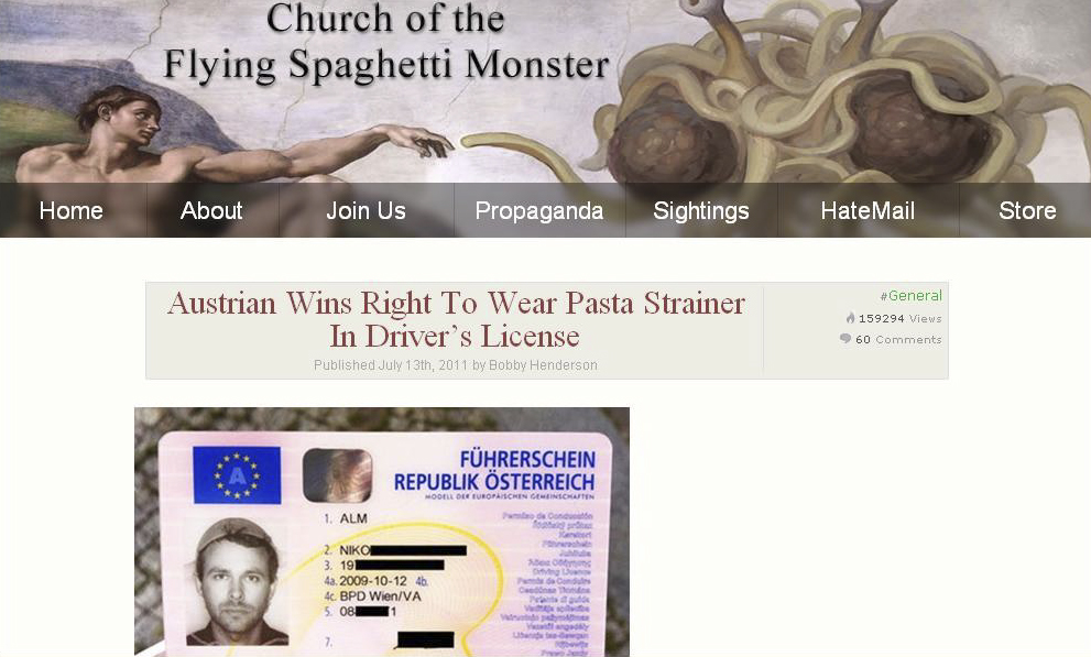 Austrian man allowed "pastafarian" headgear for driver's license photo ...
