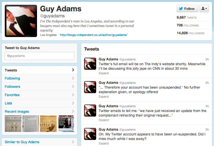 Guy Adams' Twitter restored after backlash - The World from PRX
