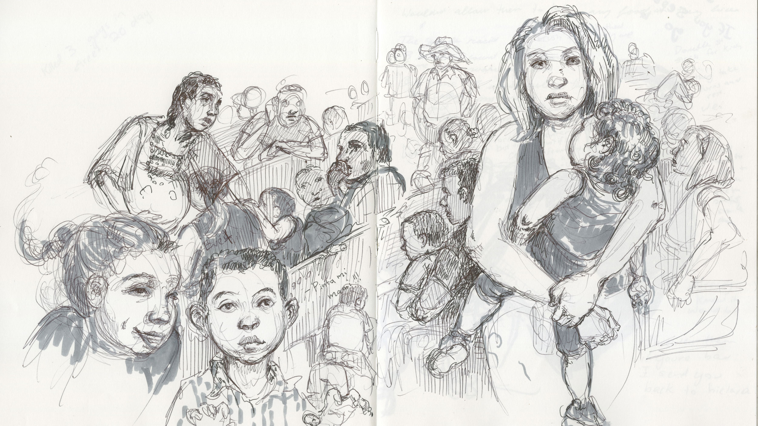 Illustrator's sketches from a border bus station show a 'miserable ...