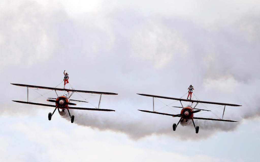 Nine-year-old girls attempt to break formation wing-walking record ...