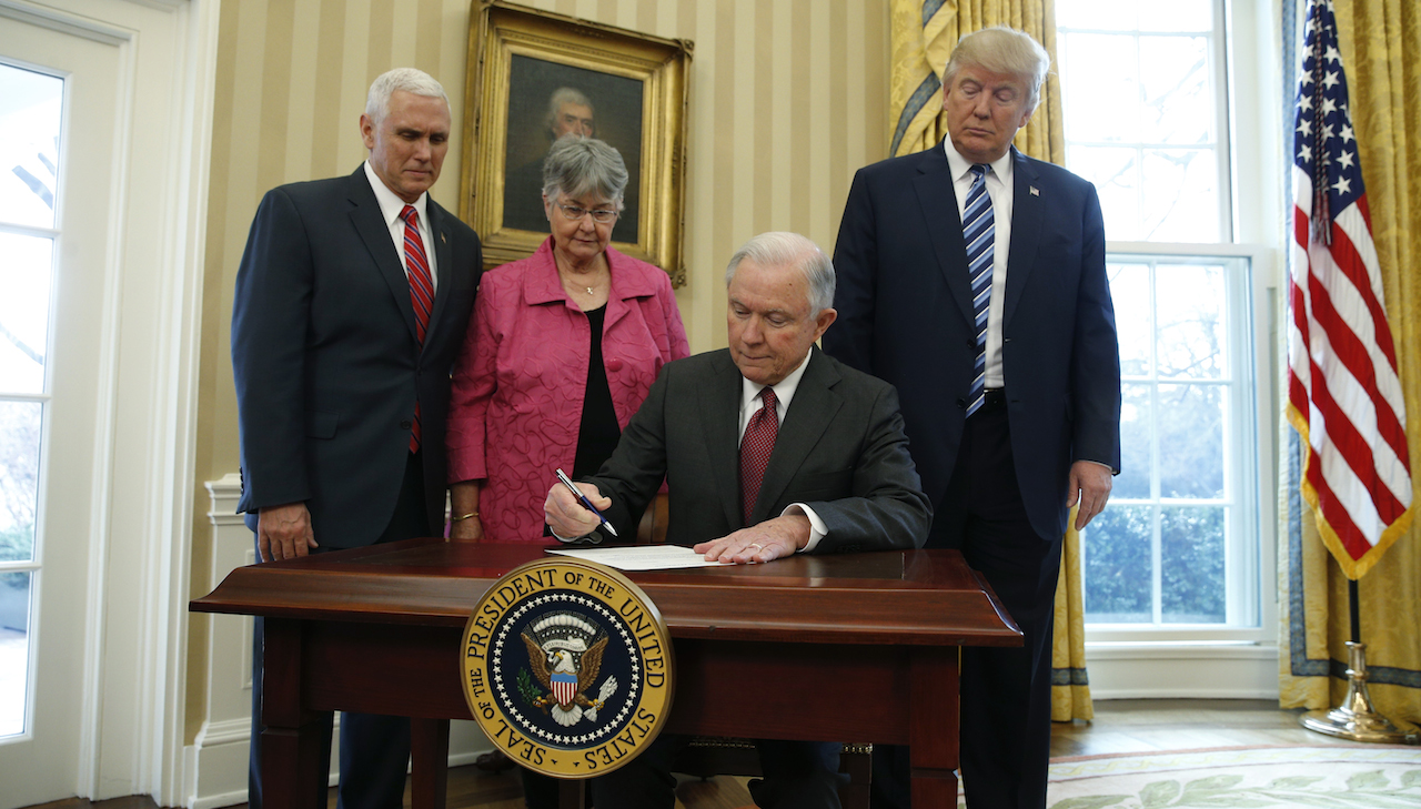 Trump declares 'new era of justice,' swears in attorney general - The ...